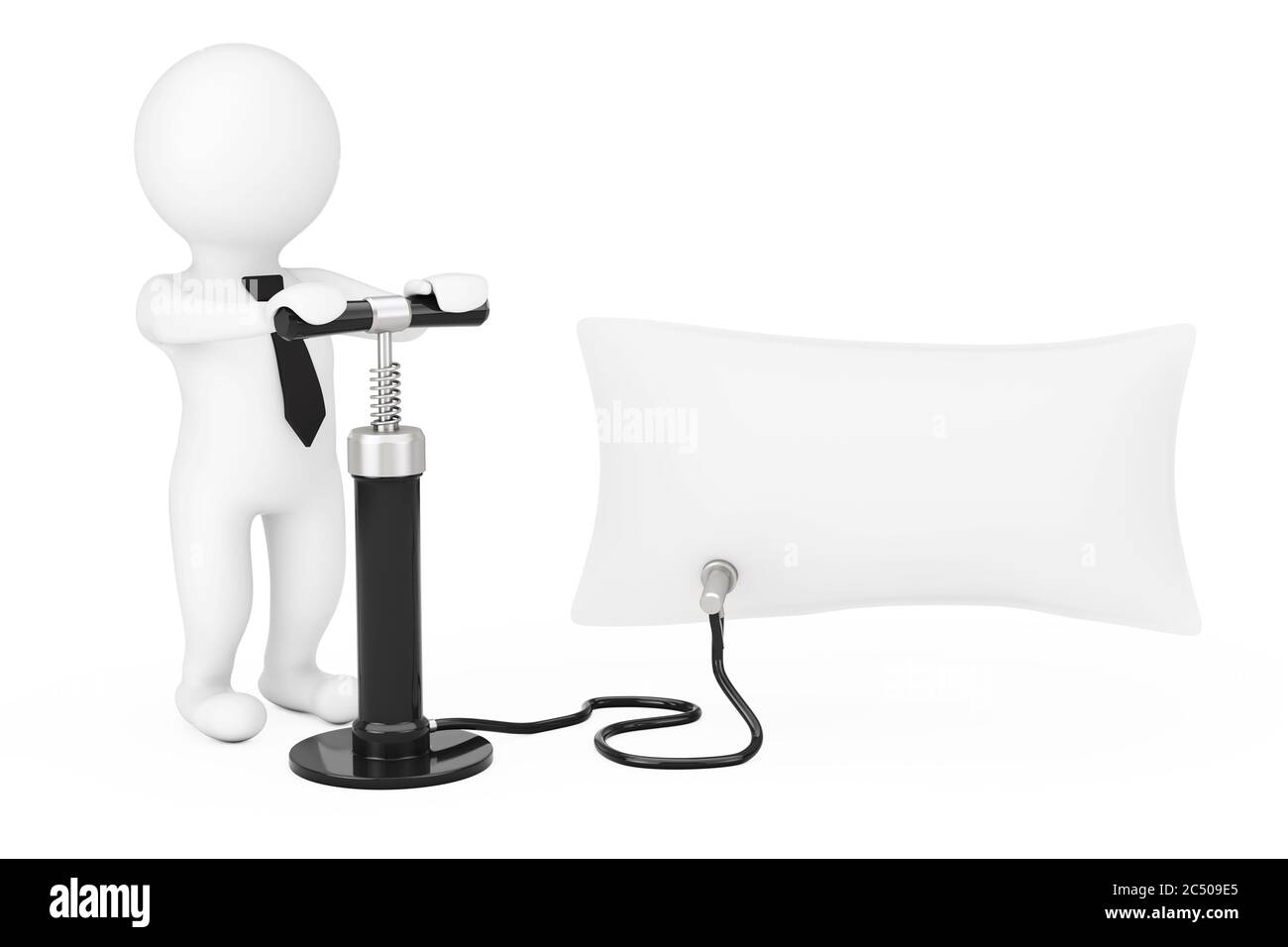 3d Person with Black Hand Air Pump Inflates Promotion Blank Banner ...