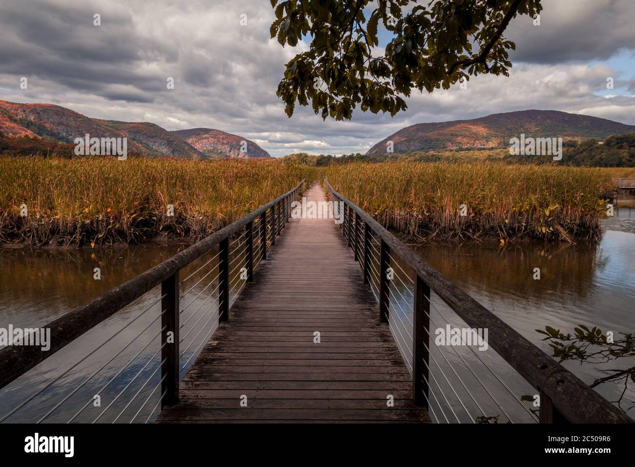 Constitution Marsh bridge along the Hudson River, NY, with early fall ...
