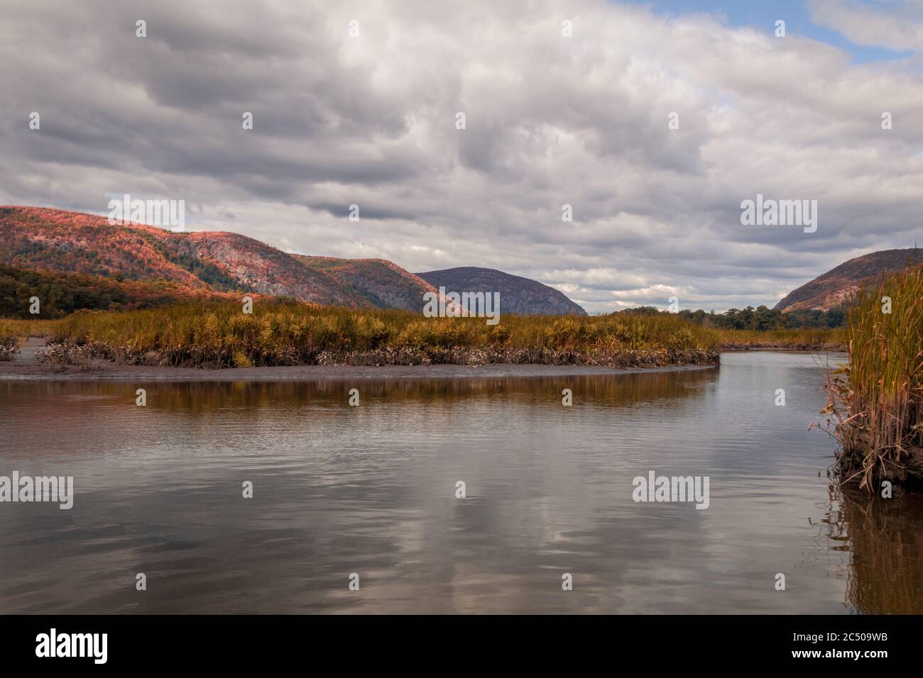Constitution Marsh along the Hudson River, NY, with early fall foliage ...