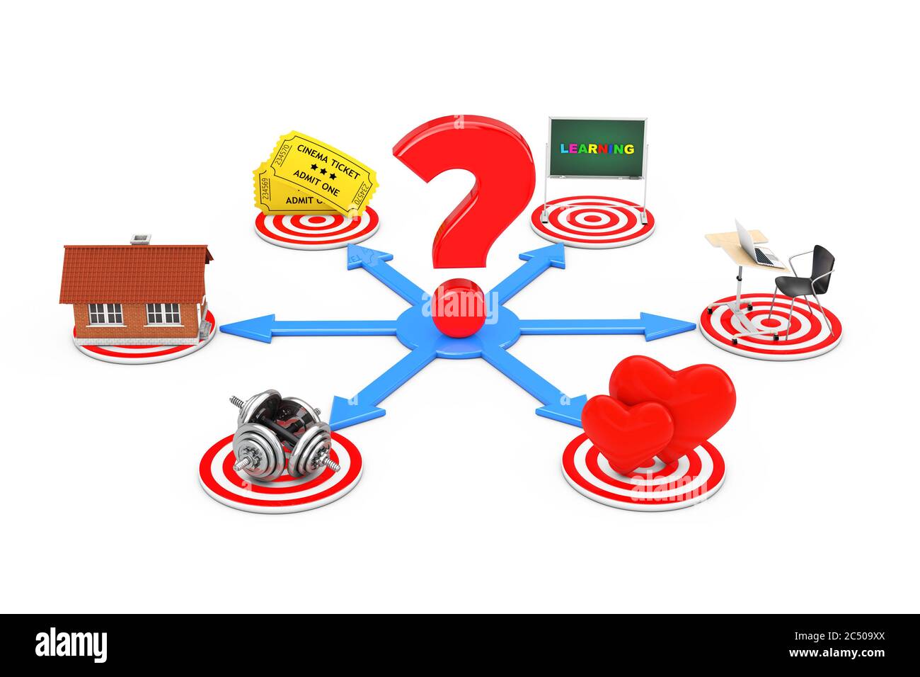 Question Mark over Blue Arrows as Different Choise in Life on a white ...