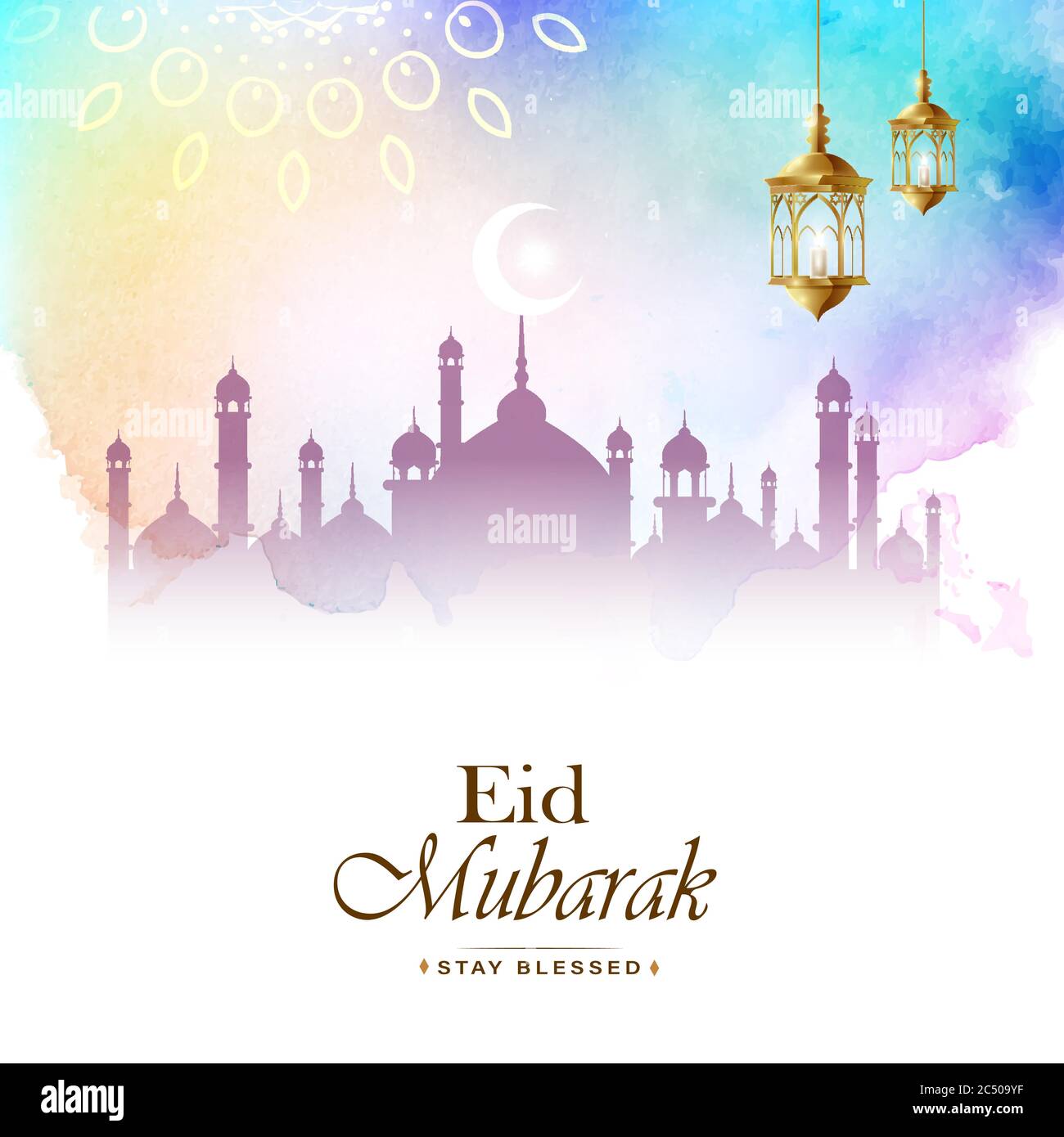 Eid mubarak, stay blessed colorful greeting, wish, message vector ...