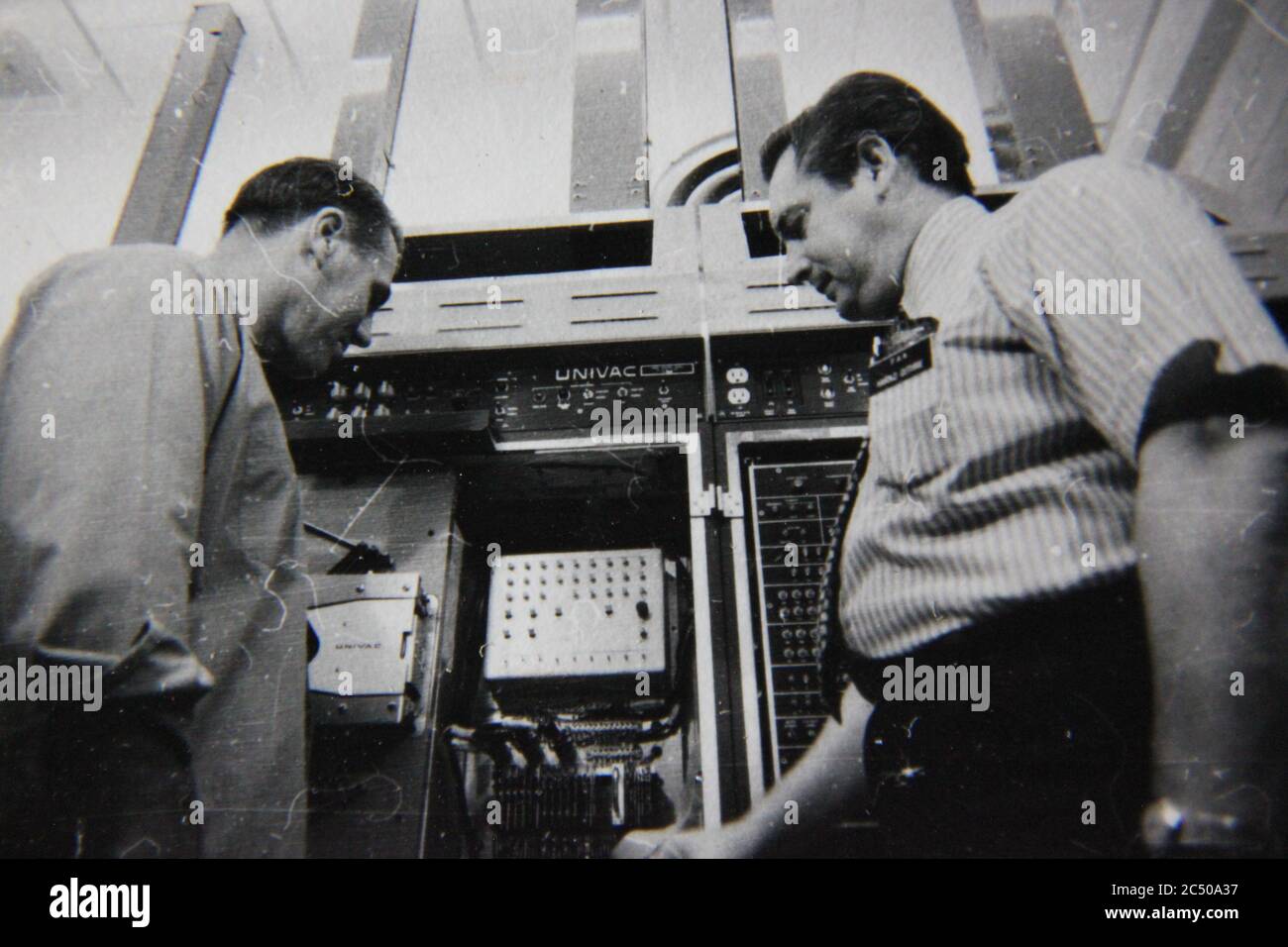 Fine 70s vintage black and white photography of two men discussing ...