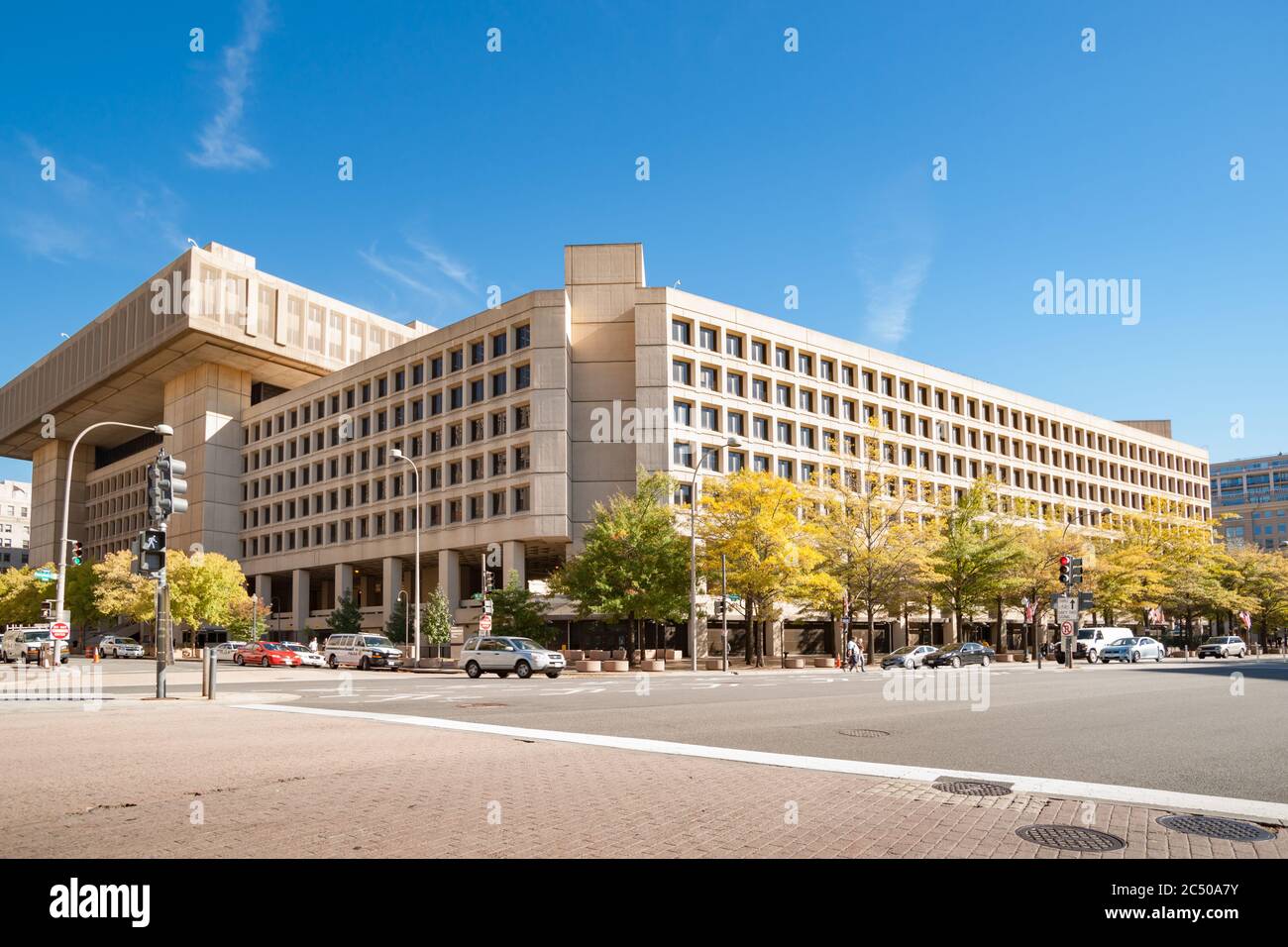 Washington DC USA - October 28 2014; Brutalist architecture of J Edgar Hoover building, home of ...