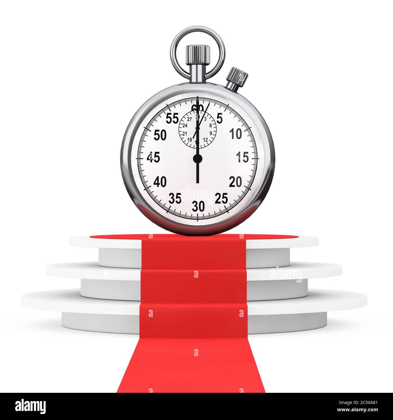 Save Time Concept. Stopwatch over Winner Podium with Red Carpet on a ...