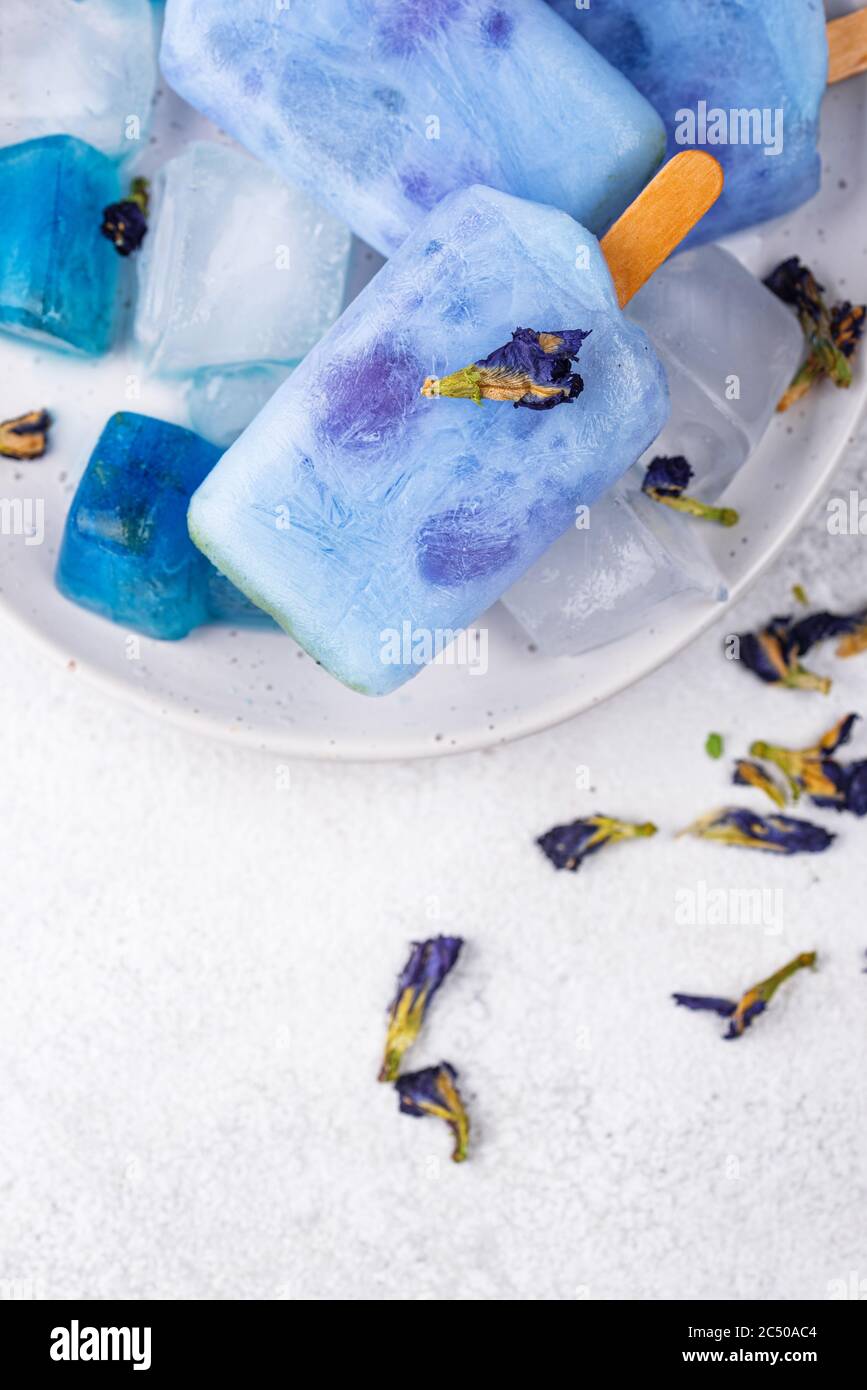 Blue ice cream popsicle from Butterfly pea Stock Photo - Alamy