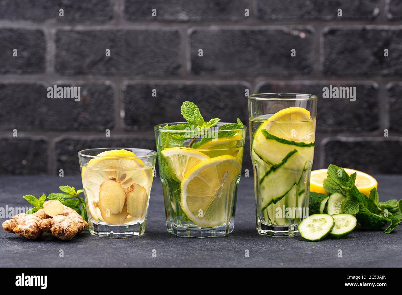 Set of various healthy detox water Stock Photo - Alamy