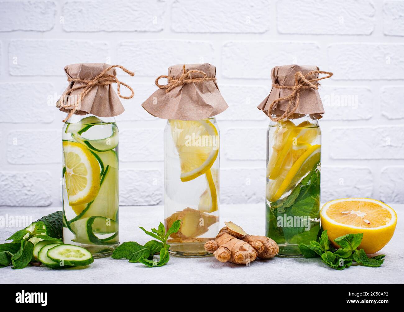 Set of various healthy detox water Stock Photo - Alamy