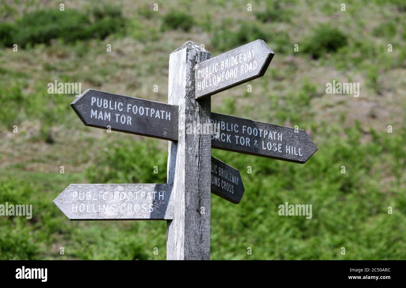 Footpath sign at Castleton in the Derbyshire Peak District National ...