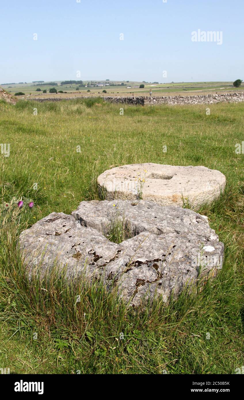 Old stone wheels at Magpie Mine near Sheldon village in the Peak ...