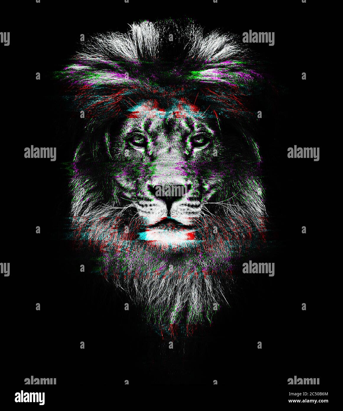 Glitch Portrait of a Beautiful lion, lion in dark. Unique Design ...