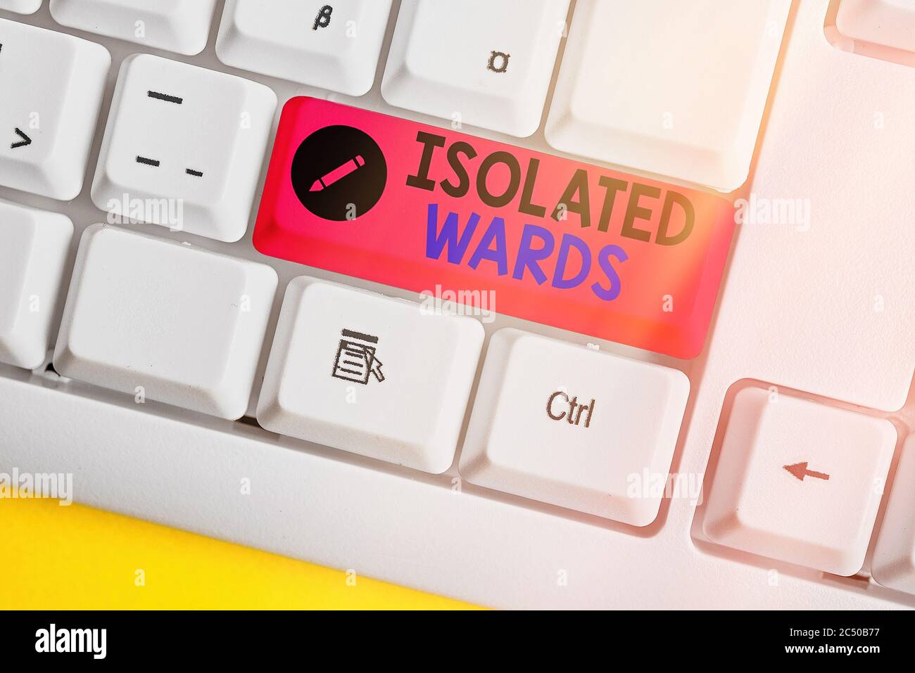 Writing note showing Isolated Wards. Business concept for far away from ...
