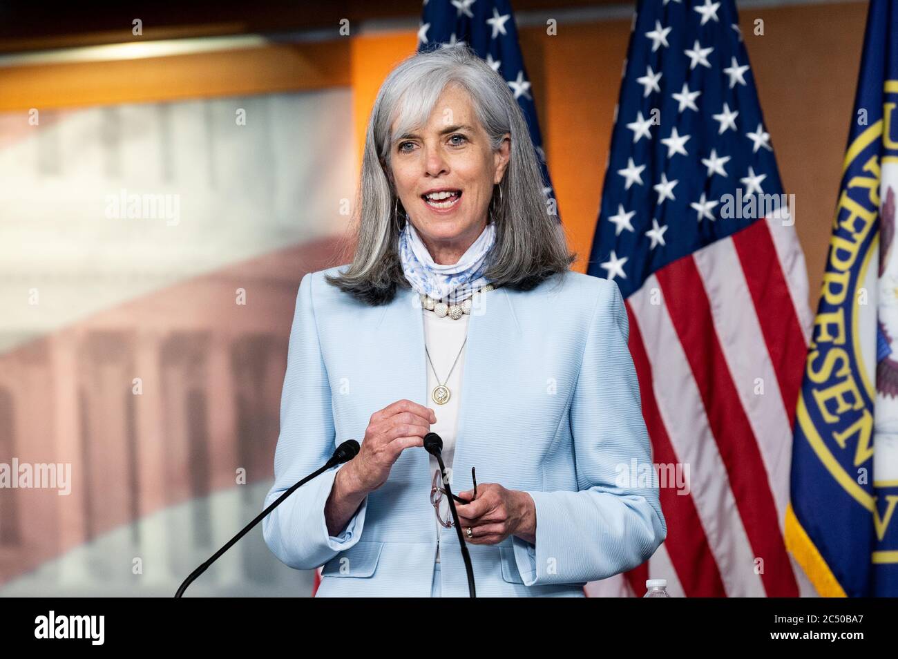 U.S. Representative Katherine Clark (D-MA) speaking at a Democratic ...