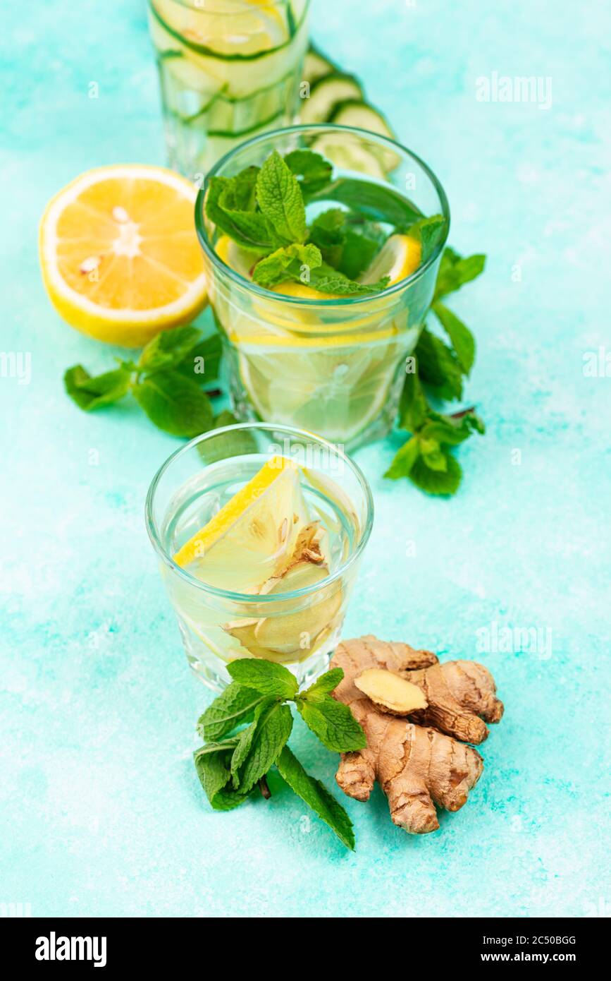 Set of various healthy detox water Stock Photo - Alamy