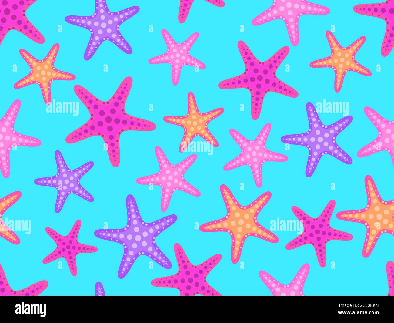 Seamless pattern with colorful starfish on a blue background. For ...