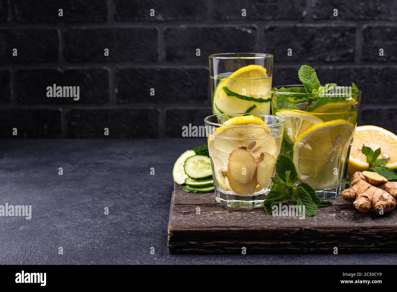 Set of various healthy detox water Stock Photo - Alamy