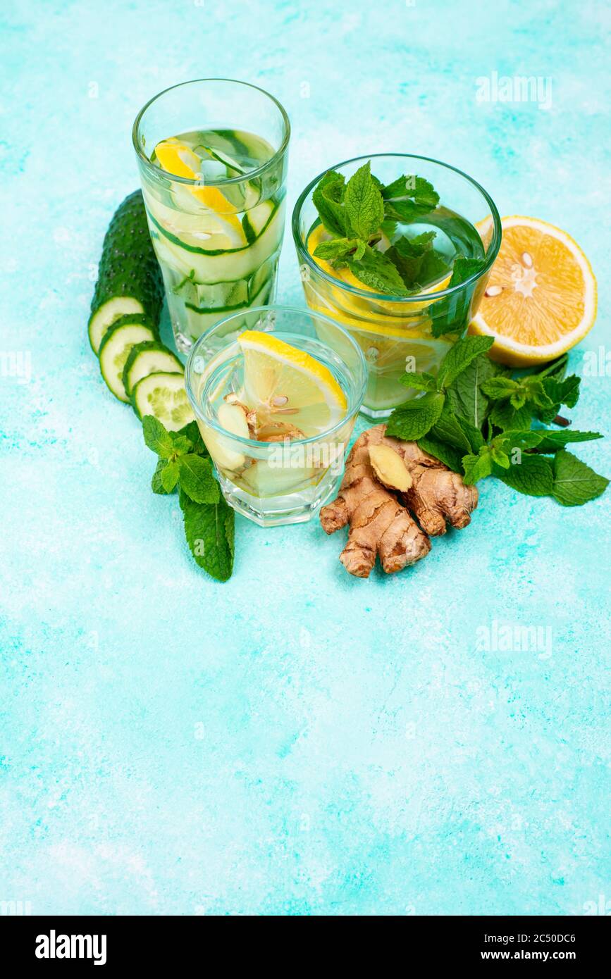 Set of various healthy detox water Stock Photo - Alamy