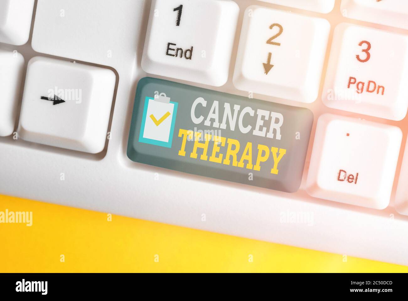 Writing note showing Cancer Therapy. Business concept for the treatment ...