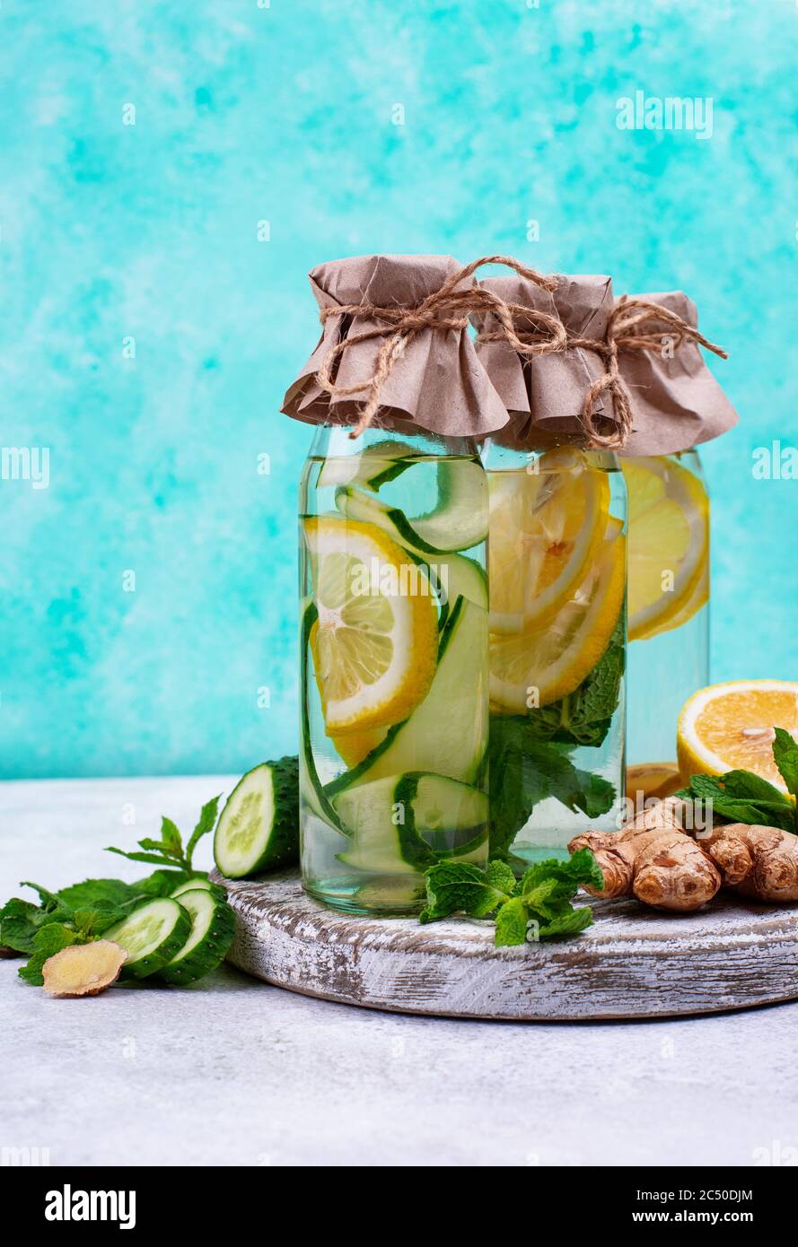 Set of various healthy detox water Stock Photo - Alamy