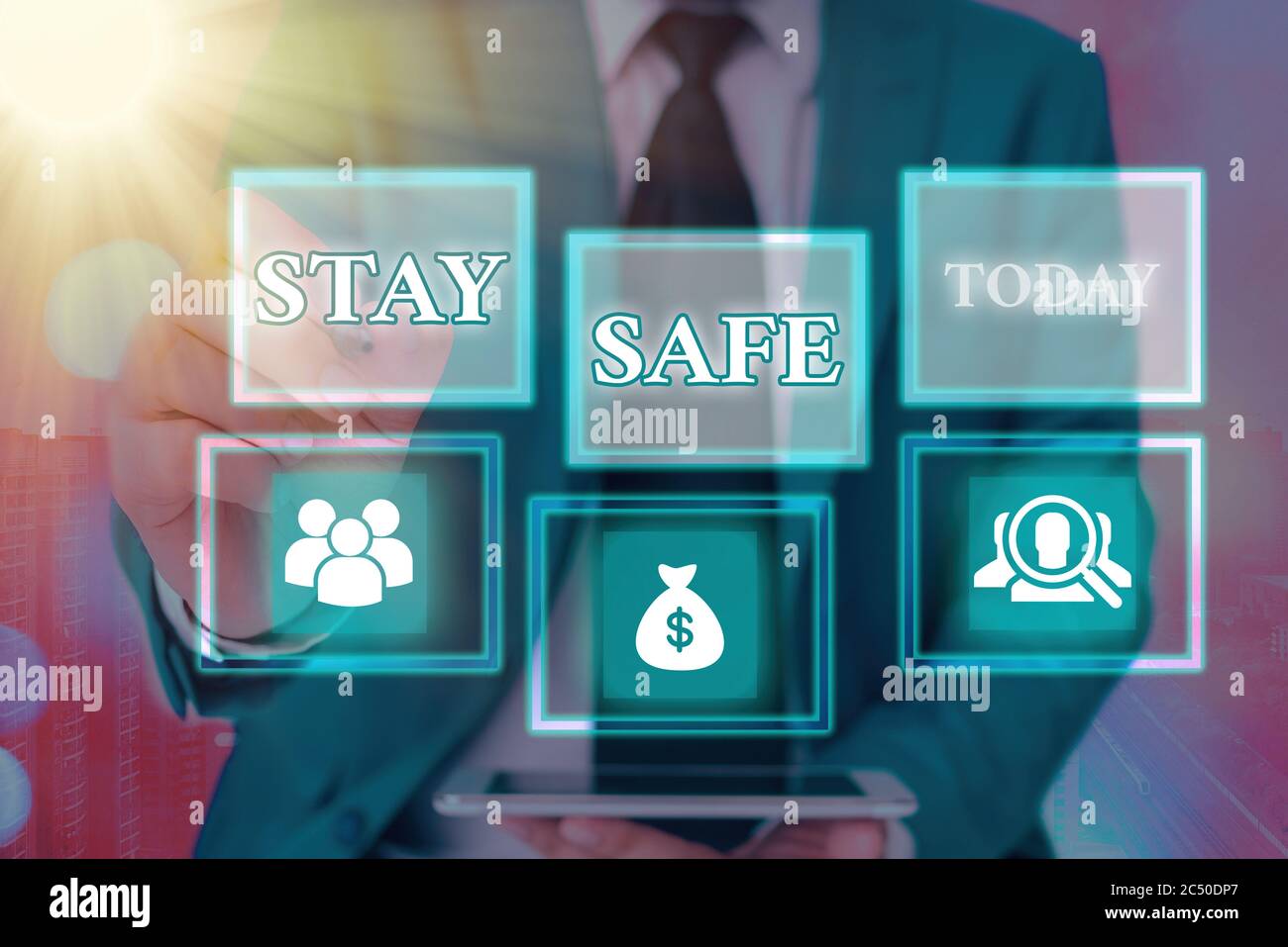 Conceptual hand writing showing Stay Safe. Concept meaning secure from ...