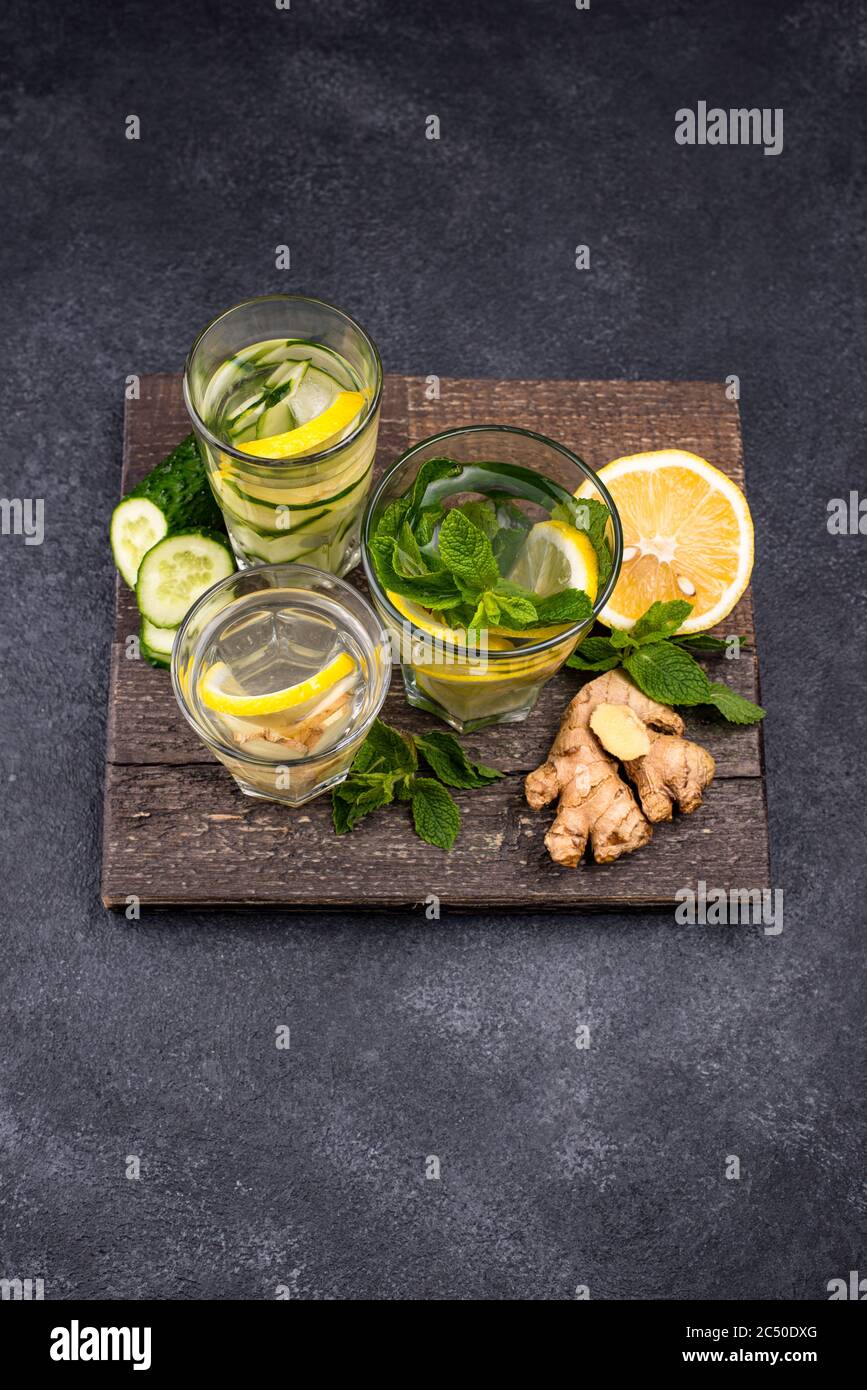 Set of various healthy detox water Stock Photo - Alamy