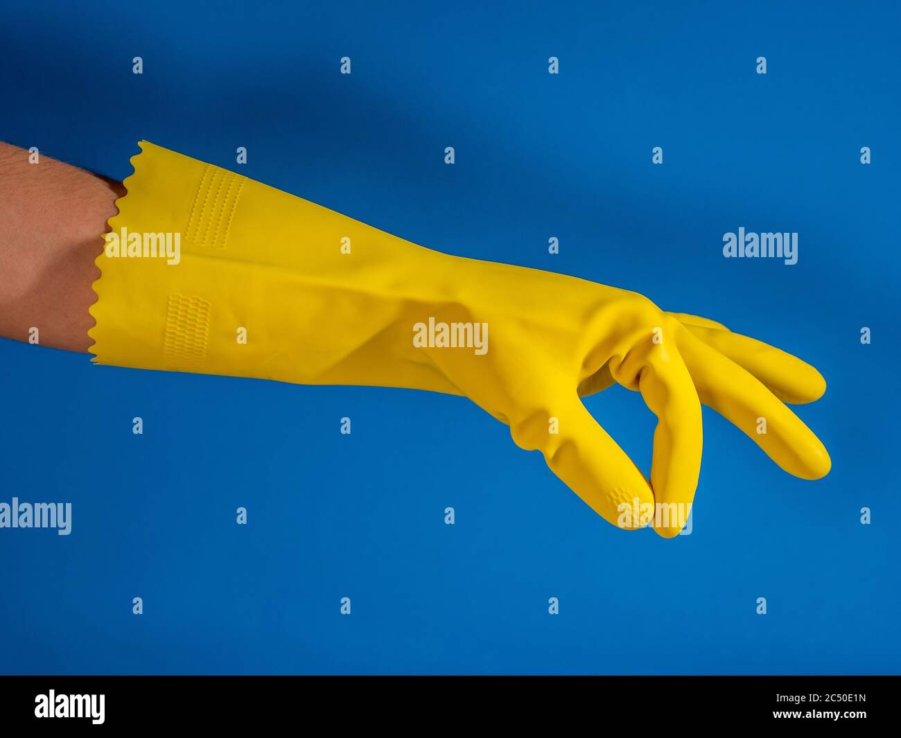 girl hands with cleaning gloves making gesture of holding nothing and ...