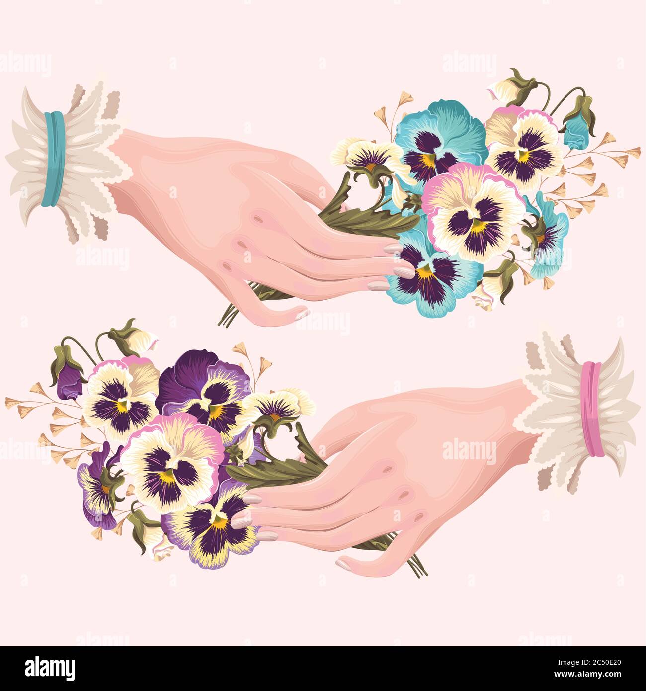 Illustration of hand with pansies Stock Vector Image & Art - Alamy