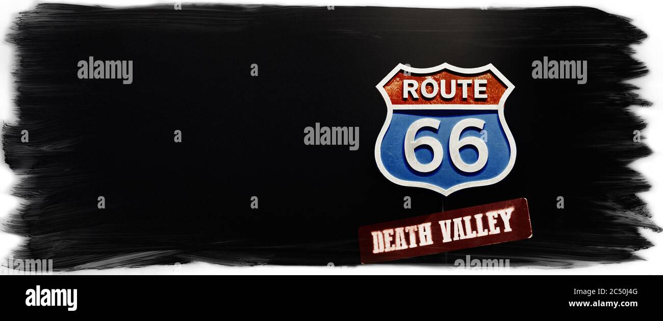 Historic Route 66 Road Sign. Road sign on a black background banner ...