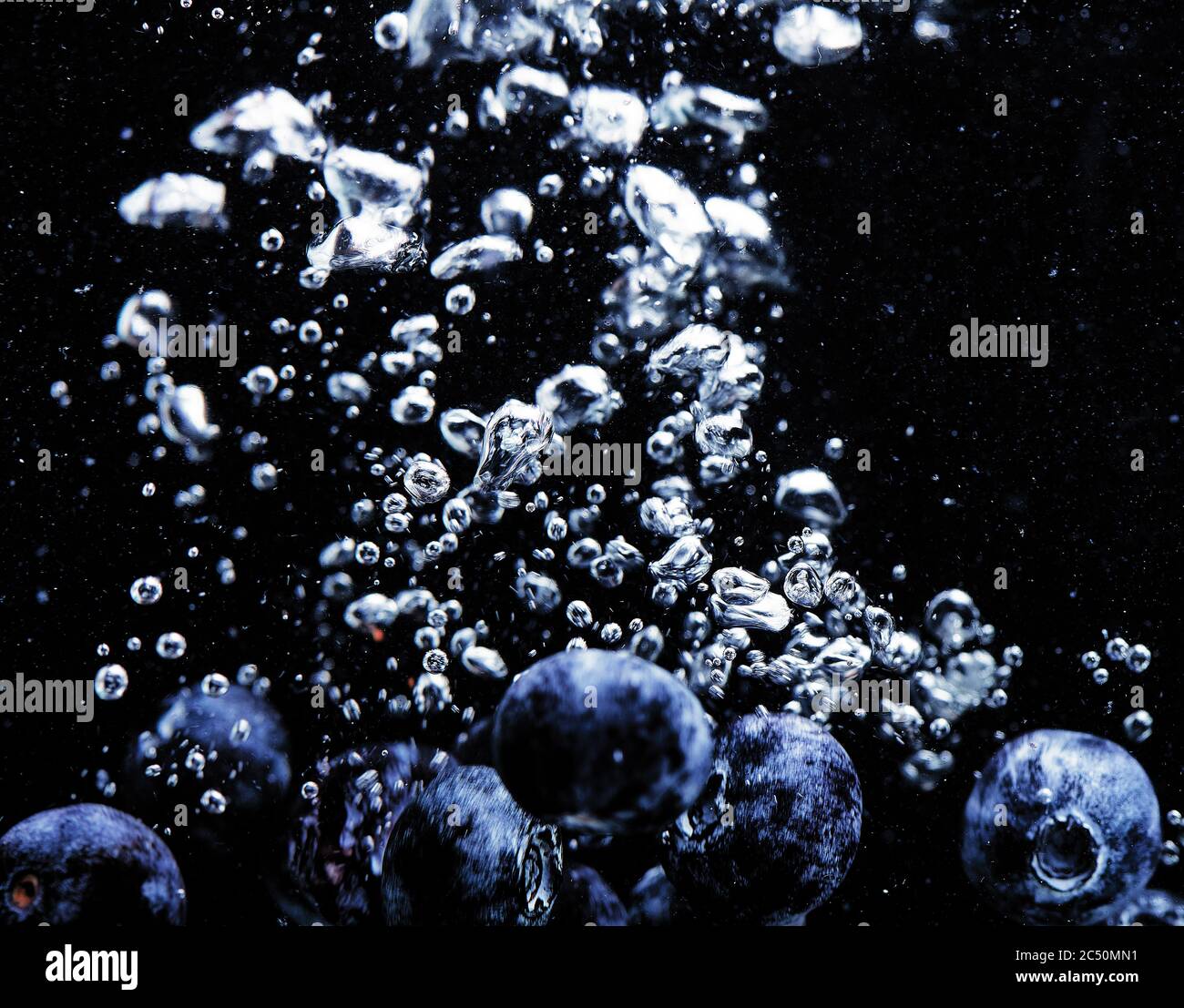 Blueberries in the water. Juicy Berries fall into the water, splashing ...