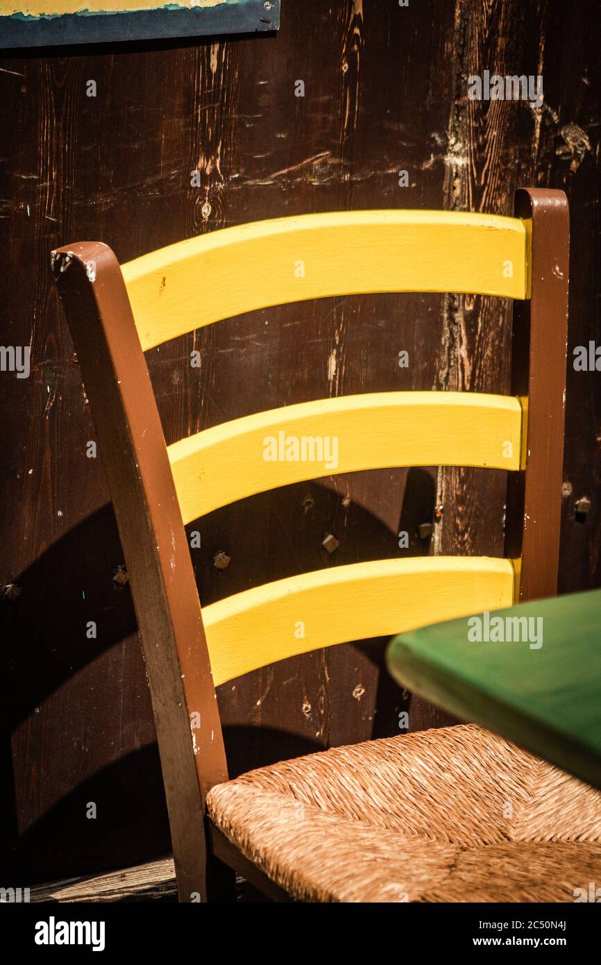 Closeup of chairs from a restaurant located in the old city of Limassol ...