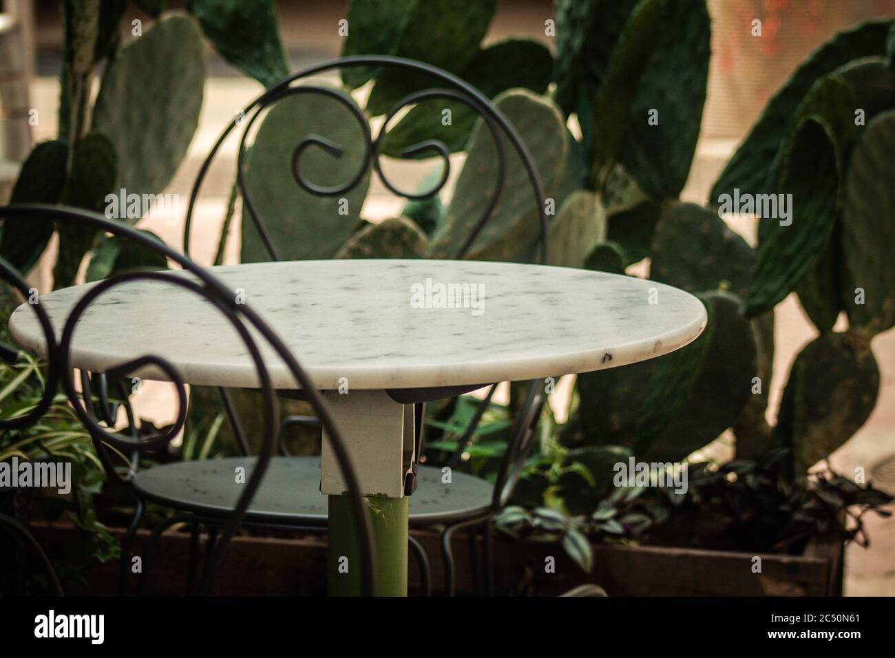 Closeup of chairs and table from a restaurant located in the old city ...