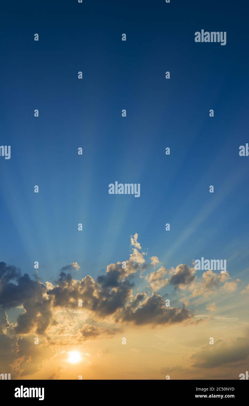 Beautiful sky with sun rays. Qualitative vertical photo of majestic ...