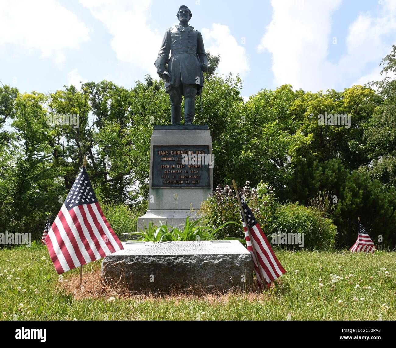 Town Of Norway, Wisconsin, USA. 29th June, 2020. A statue of Civil War ...