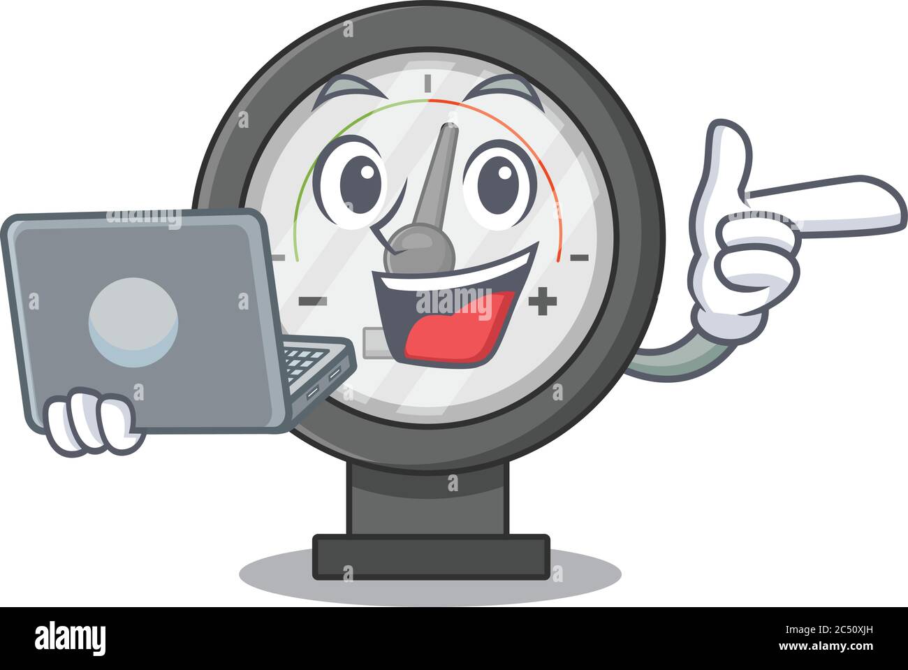 A neat cartoon character of pressure gauge l working at home during ...