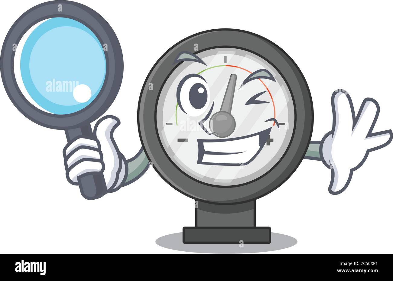 cartoon mascot design of pressure gauge superb Detective breaking the ...
