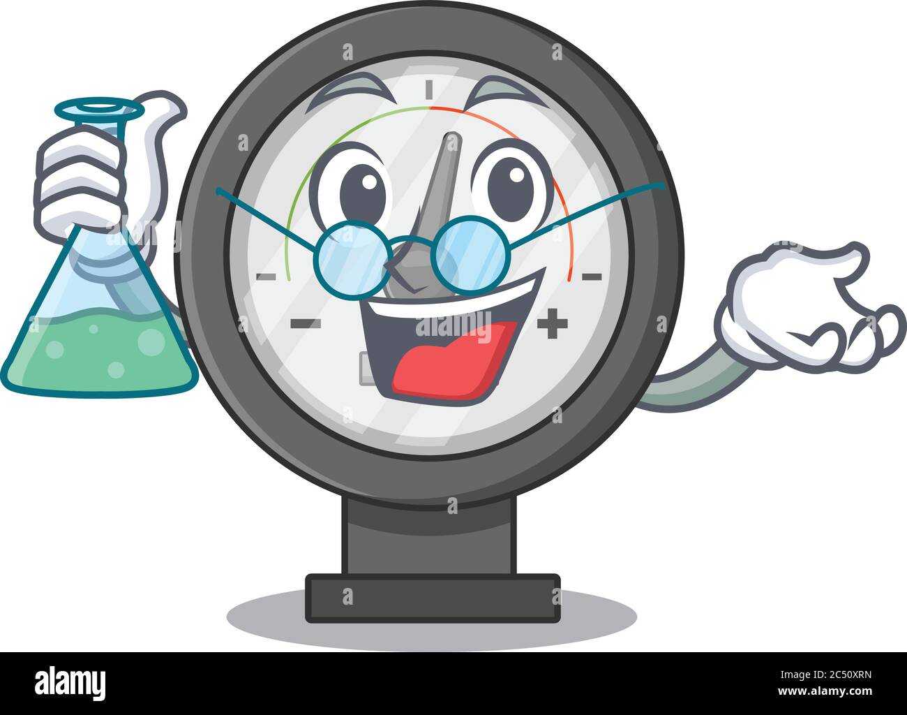 Super Genius Professor of pressure gauge Caricature character working ...