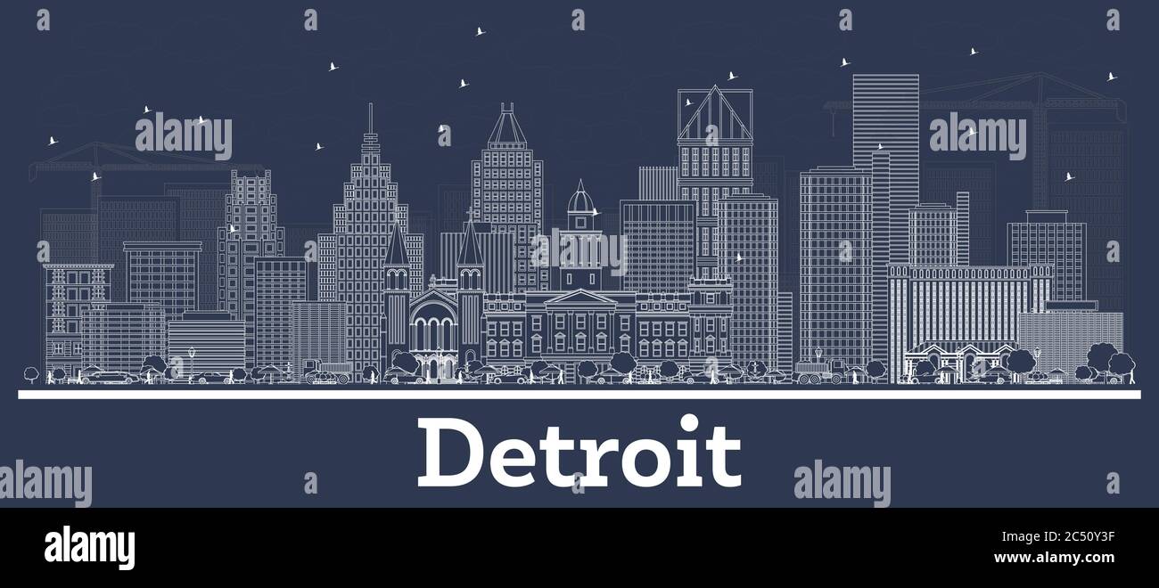 Outline Detroit Michigan City Skyline with White Buildings. Vector ...