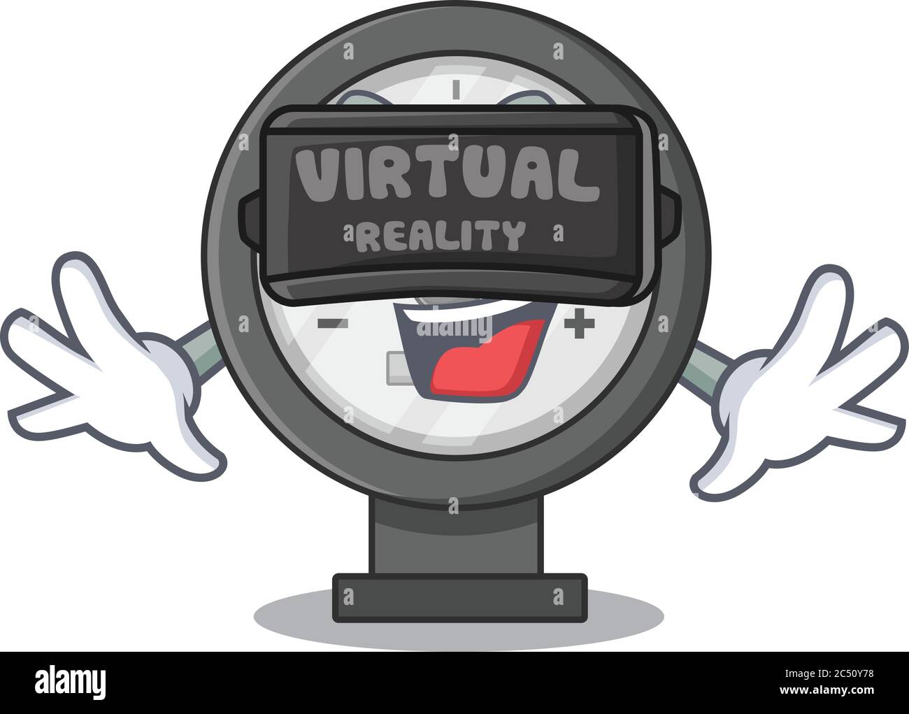 Pressure gauge cartoon image play a game with Virtual Reality headset ...