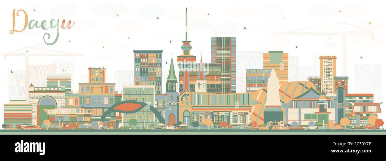 Daegu South Korea City Skyline with Color Buildings. Vector ...