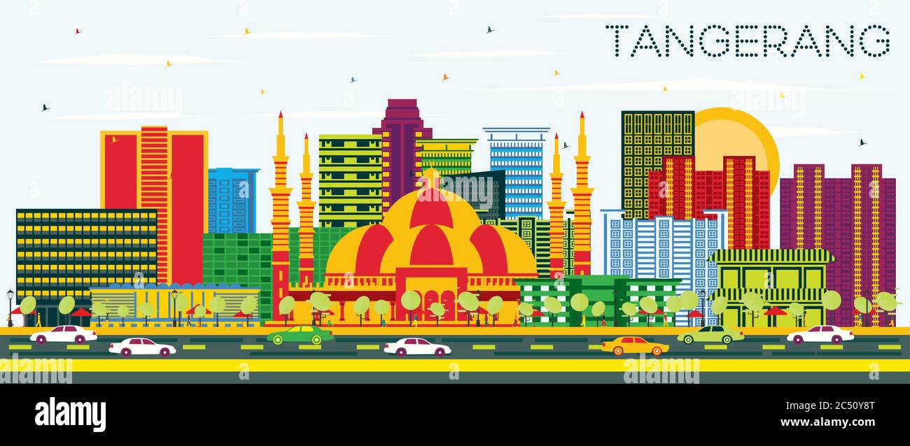 Tangerang Indonesia City Skyline with Color Buildings and Blue Sky ...