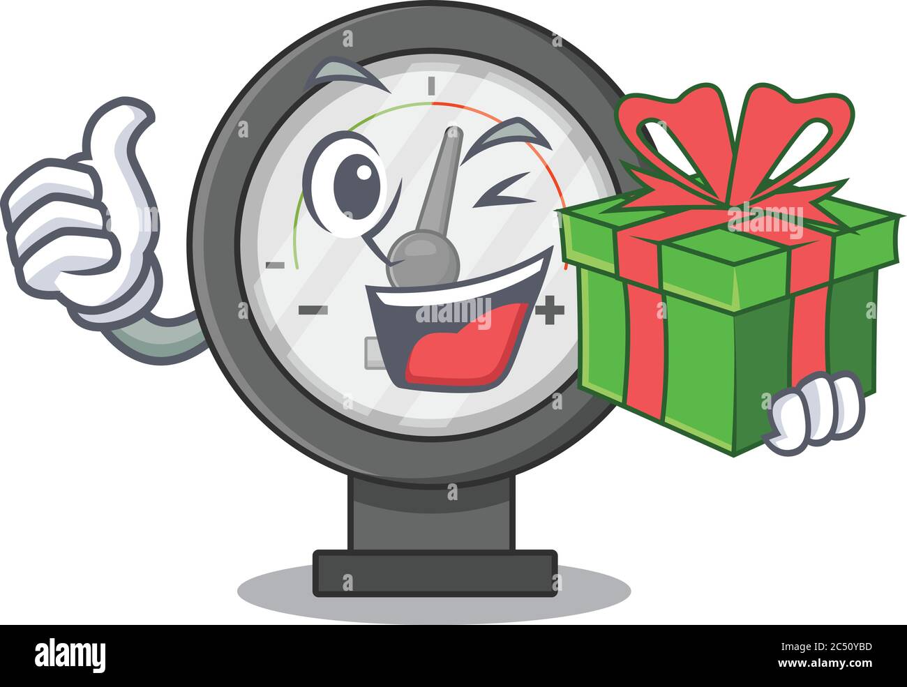 Pressure gauge cartoon character concept with a big gift box Stock ...