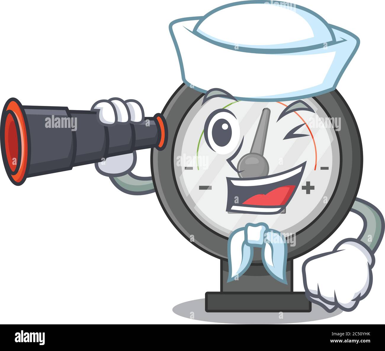 A cartoon image design of pressure gauge Sailor with binocular Stock ...