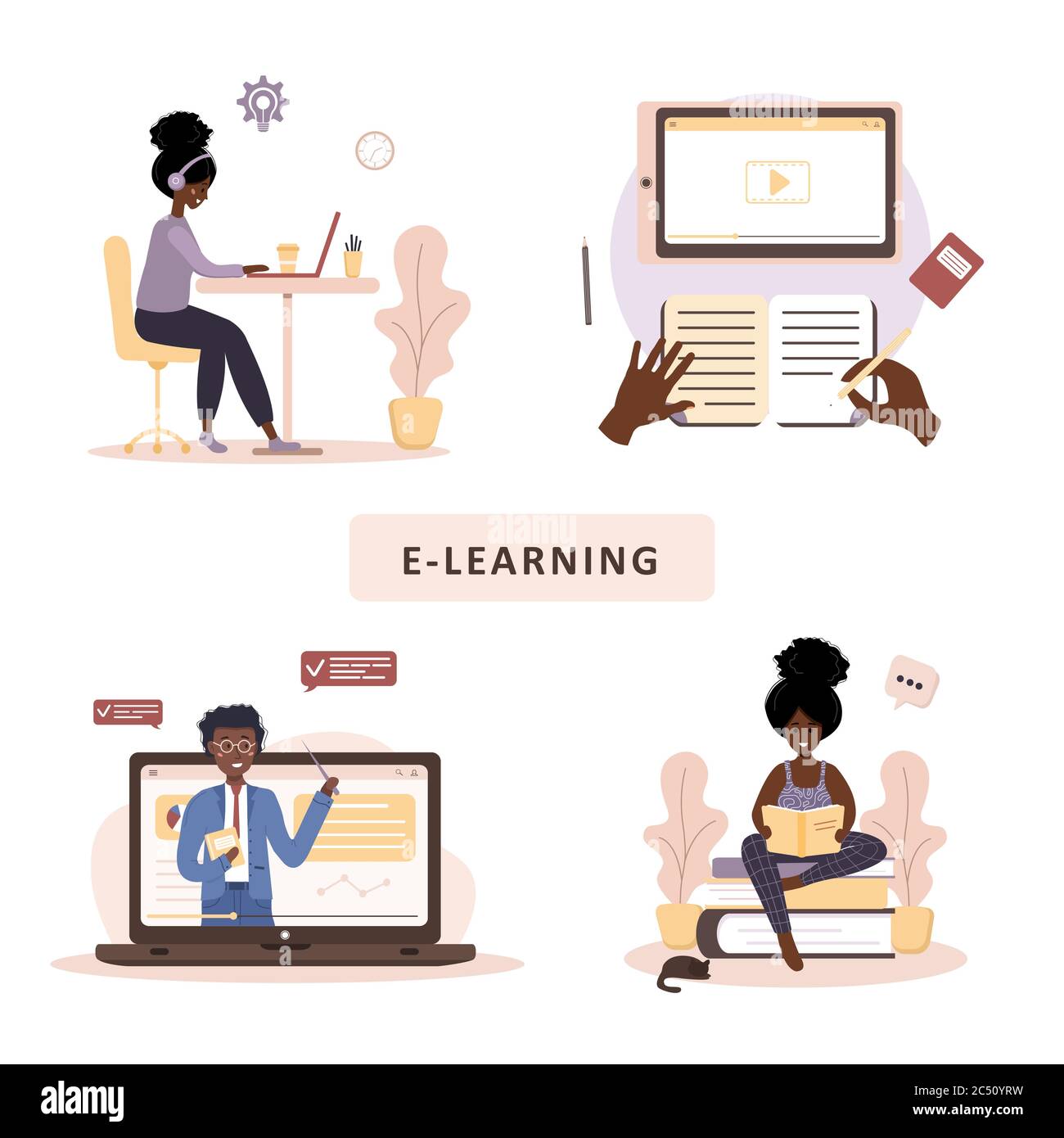 Online education. Flat design concept of training and video tutorials ...
