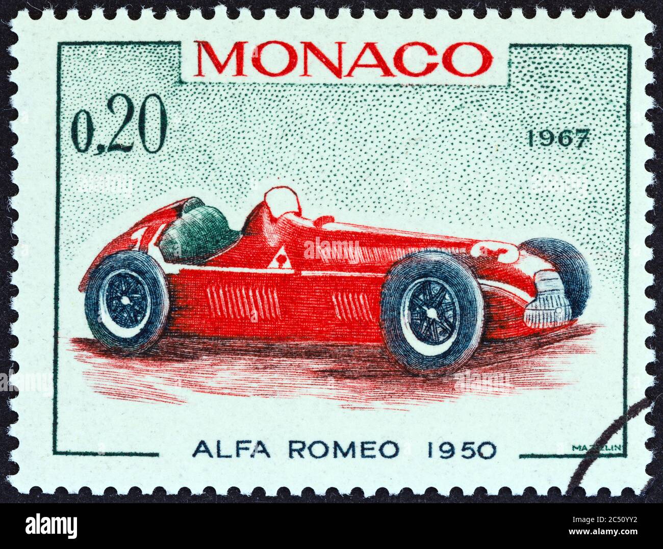 MONACO - CIRCA 1967: A stamp printed in Monaco shows Alfa Romeo Grand ...