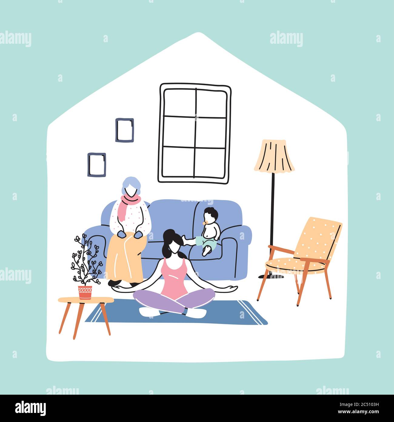 family members stay at home from coronavirus pandemic vector ...