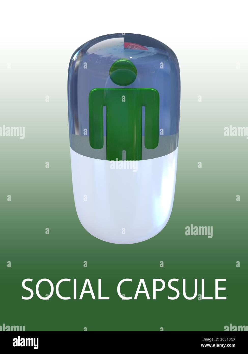 3D illustration of SOCIAL CAPSULE title under a man silhouette in a ...