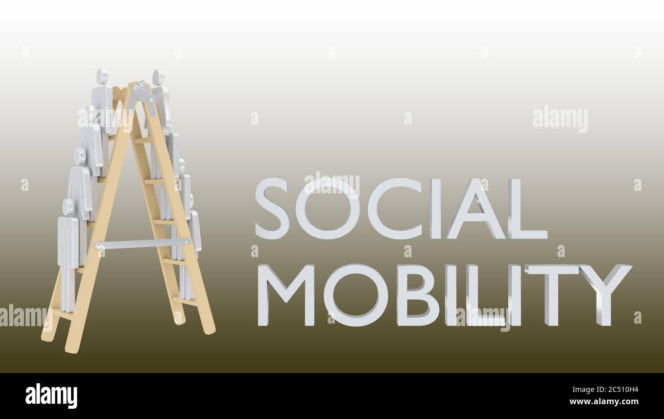 3D illustration of men and women silhouettes on a ladder with SOCIAL ...
