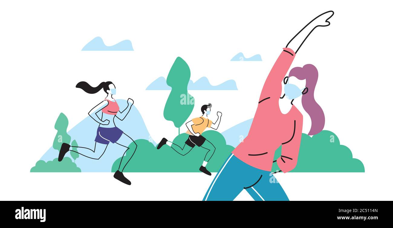 young people doing physical activity outdoors at the park, healthy ...