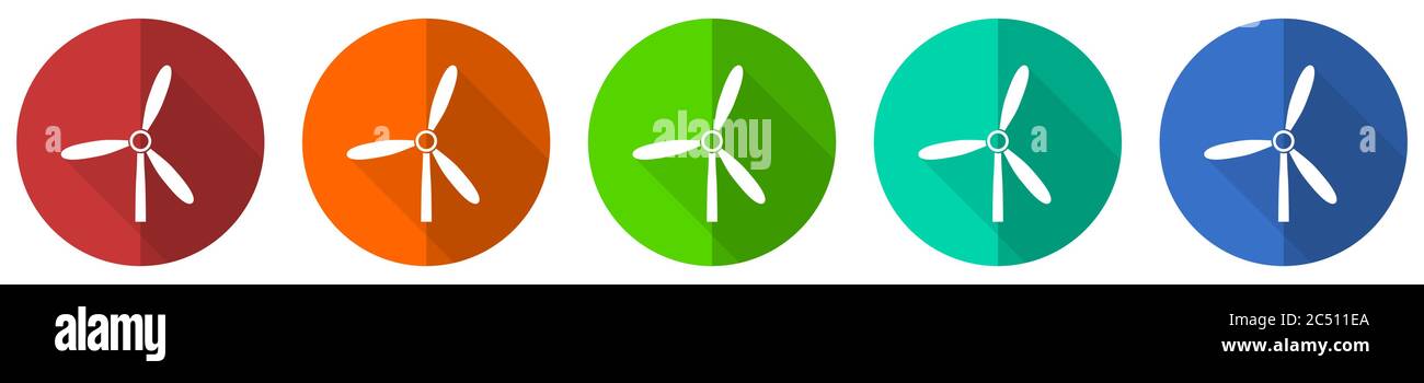 Windmill icon set, red, blue, green and orange flat design web buttons ...
