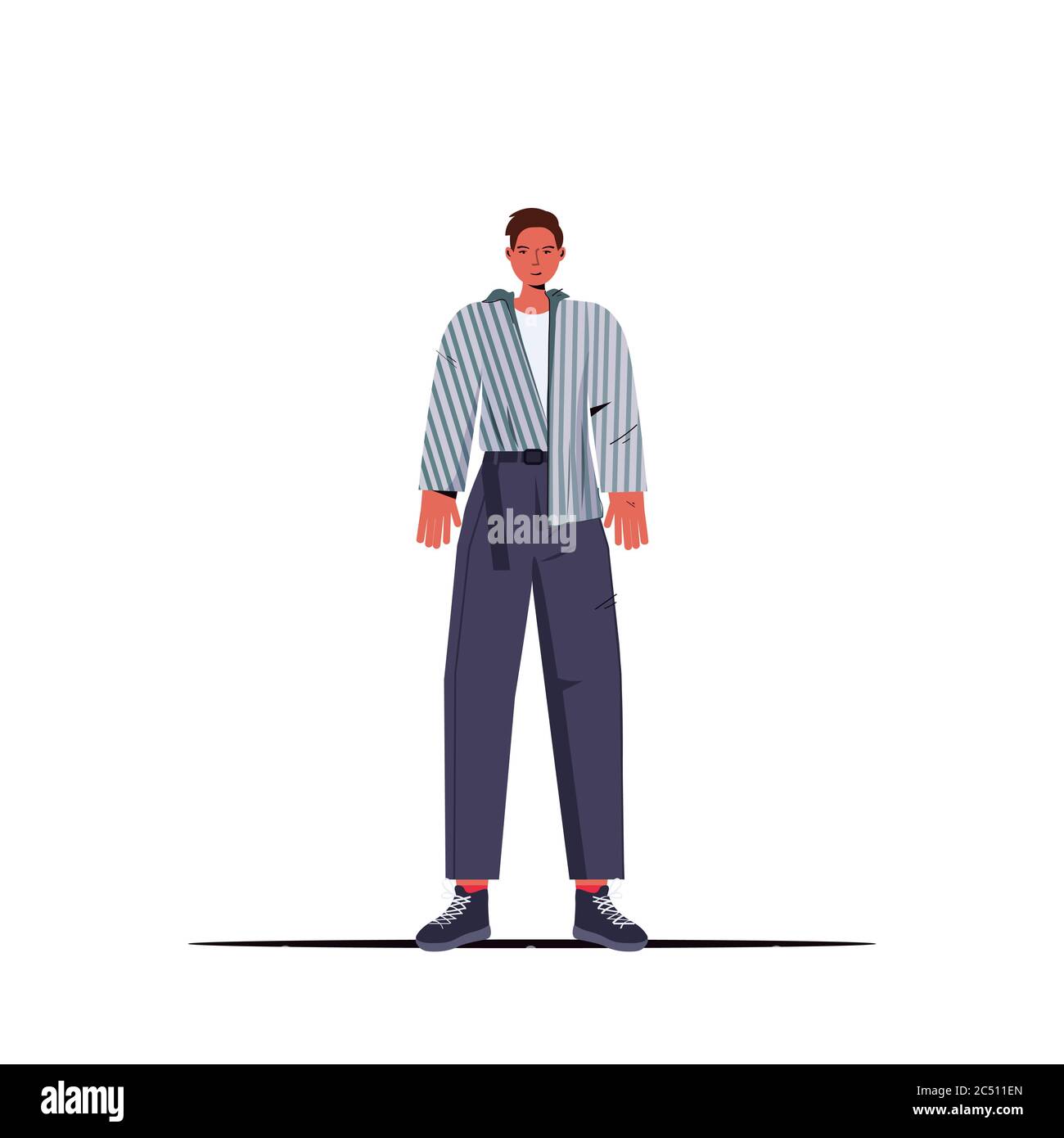 young man in casual trendy clothes male cartoon character standing pose ...