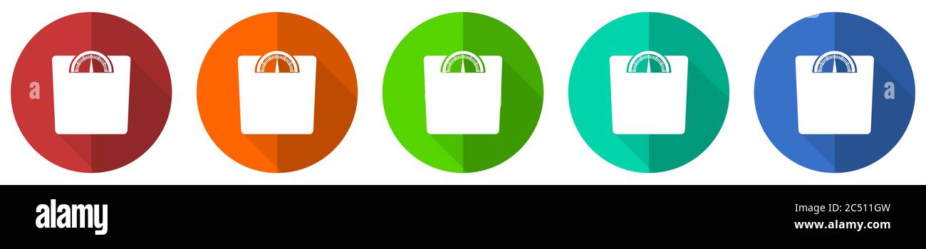 Weight icon set, red, blue, green and orange flat design web buttons ...